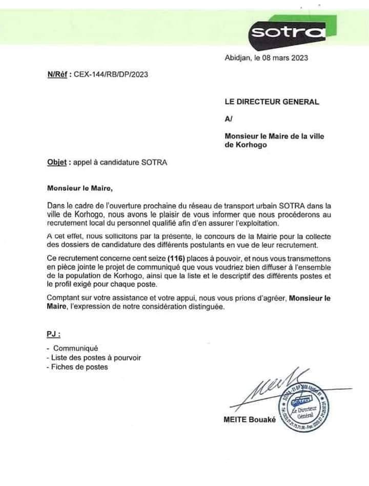 Côte d'Ivoire : La SOTRA recrute, 116 postes à pouvoir. - Chantiers de ...